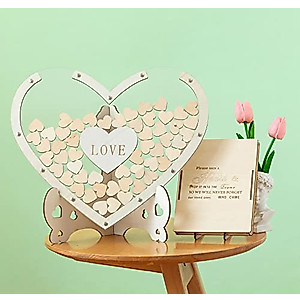 Wooden Wedding Guest Book Alternative Transparent Heart Wedding Guest Books for Reception Guests to Sign with Drop Box Gifts for Bride,Graduation Anniversaries Party Reception, 80 PC (Hearts)