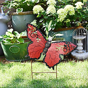 18.5 Inch Metal Butterfly Garden Stake Outdoor Decorative Stakes Butterfly Decor Whimsical Butterfly Stake Yard Art Ornaments (Red)