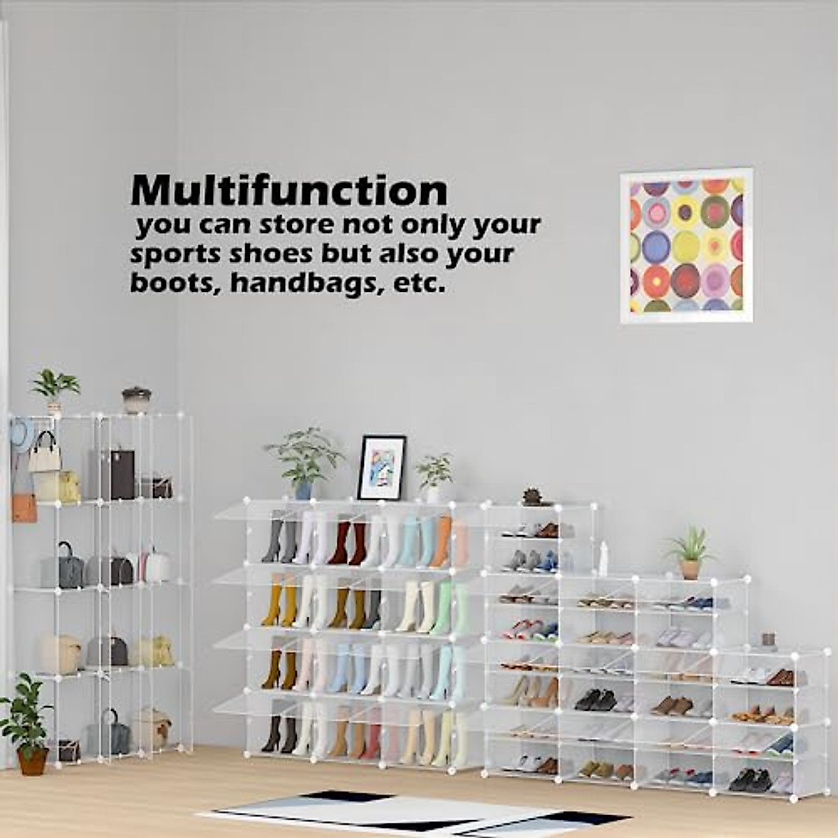 HOMIDEC Clear Shoe Organizer, 3 By 8 Tier Shoe Rack Shoe Storage Cabinet Stackable Shoe Storage For Closet Hallway Living Room Bedroom (Transparent)