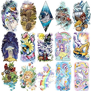 EMOME Full Half Tattoo Sleeves for Kids,66 Sheets Kids Tattoos Temporary for Girls Boys,Space Donut Mermaid Themed Fake Tattoos Stickers for Kids Party Favors Supplies