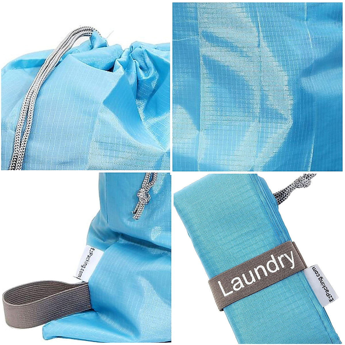 EzPacking Travel Laundry Bag with Drawstring/Foldable Compact Lightweight Small Travel Size for Suitcase / (22” X 16”) / Clean Dirty Clothes Wash Bag/Nylon Blue/Washable/For Women Men Kids Baby