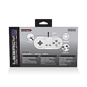 Retro-Bit Legacy 16 Wired USB Controller - Features Home, SS & ZL/ZR Buttons - for Switch, PC, MacOS, RetroPie, Raspberry Pi - Classic Grey