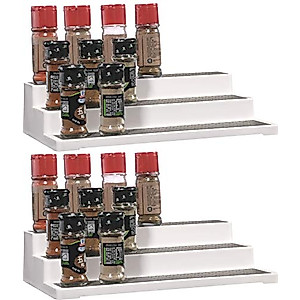 Cq acrylic 2 Pack Spice Rack Organizer for Pantry,14.5 Inch Tiered Seasoning Can Shelf Organizer For Cabinet,White