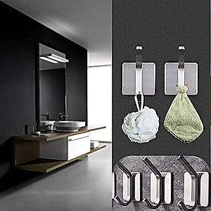Koksi Self Adhesive Hooks Stainless Steel 3M Adhesive Wall Hanger, Waterproof Heavy Duty Sticky Wall Hooks Toilet Rust-Proof Bath Towel Hanger for Bathroom Bedroom Kitchen (2, Silver)