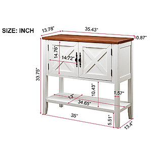 Warmiehomy Console Table Sofa Table with 2 Door Cabinets, Entryway Table with Storage Shelf, Farmhouse Entry Way Table Buffet Sideboard for Kitchen, Hallway, Foyer, Dining Room,Antique White