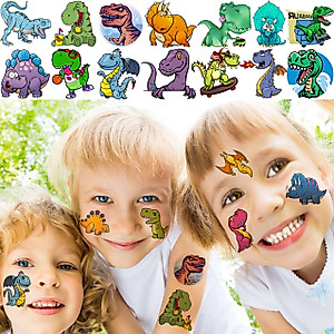 TASROI 50 PCS 3D Dinosaur Temporary Tattoos For Kids Boys Teens, Fun T-Rex Fake Face Tattoo Sticker For Children Party Favor Sets Supplies, Small Dino Tatoos For Girls Birthday Gifts Decoration