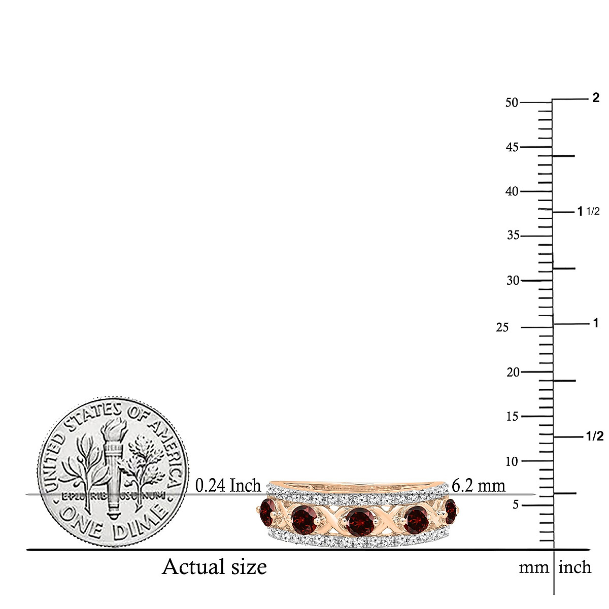 Dazzlingrock Collection Round Garnet & White Diamond 5 Stone Criss-Cross Style Wedding Ring for Women in 14K Rose Gold, Size 5