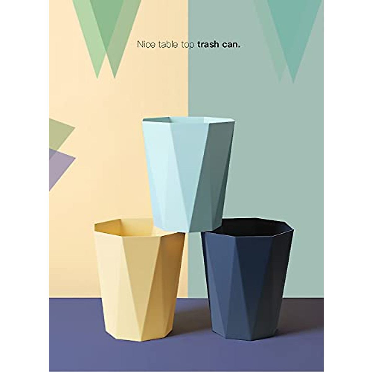 Zentto Polygon Small Trash Can Round Plastic Wastebasket, Wastebasket Garbage Container Bin for Bathrooms, Kitchens, Home Offices, Kids Rooms (Mustard Yellow-S)