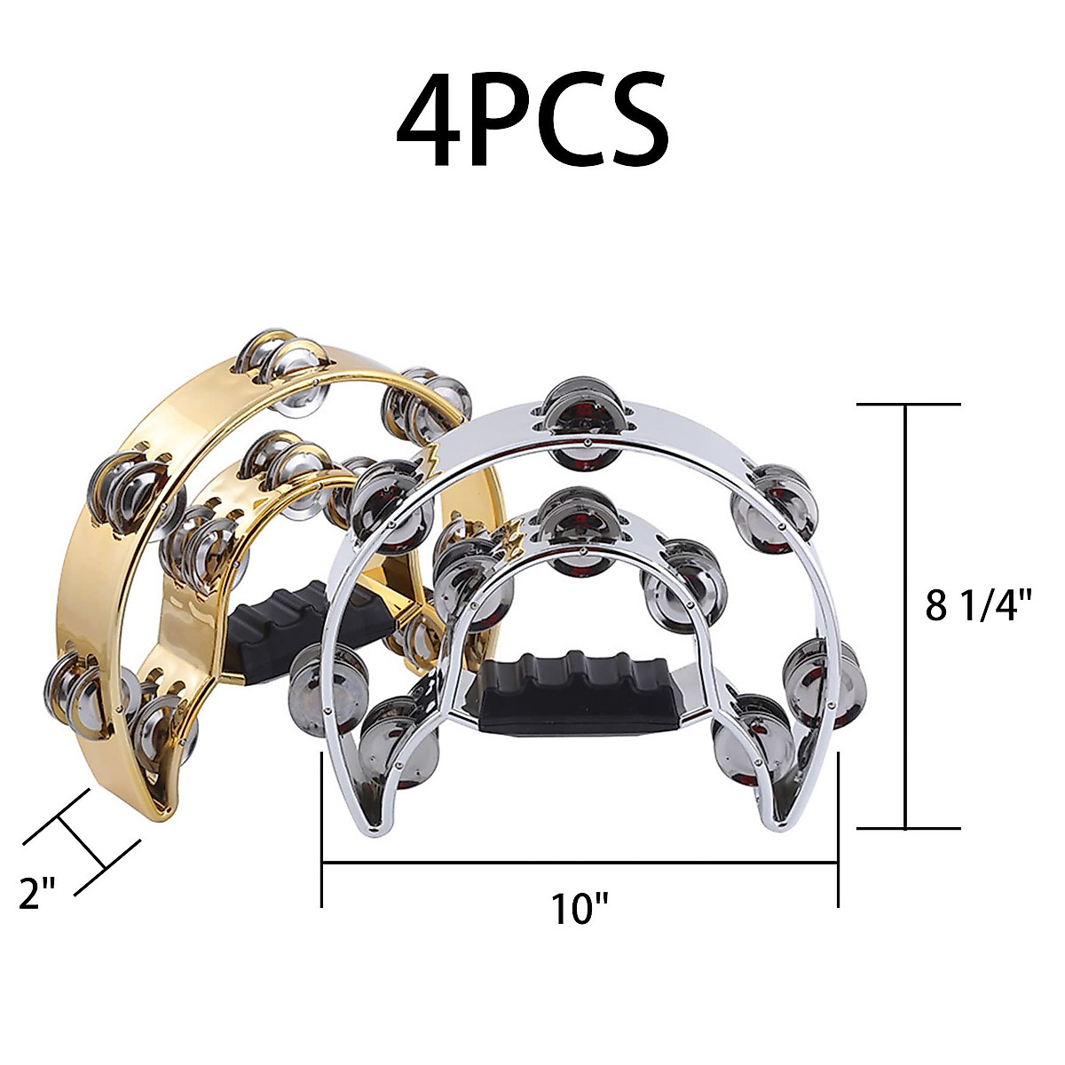 4 Pack Handheld Tambourine with Metal Jingles, Panderos Para Adultos, Panderos De Danza Cristianos, Tambourines Musical Instrument, Half Moon Percussion Musical Tambourine for Church, Party, KTV