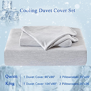 HCORA Cooling Duvet Cover Queen Size - Double Side Arc-Chill Q-Max>0.5 Cooling Fiber Duvet Cover Set 3PCS - Soft, Breathable, Cooling Comforter Cover with Zipper Closure & Corner Ties (Light Grey)