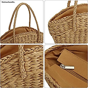 So'each Women's Handbag Wicker Woven Rattan Straw Tote Bag Basket Shoulder Bag Khaki