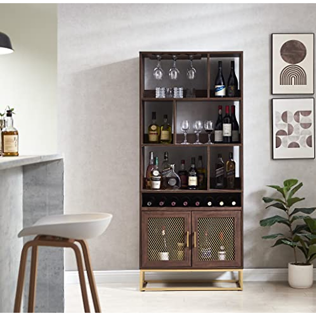 Home Source Contemporary Home Bar Shelf Walnut