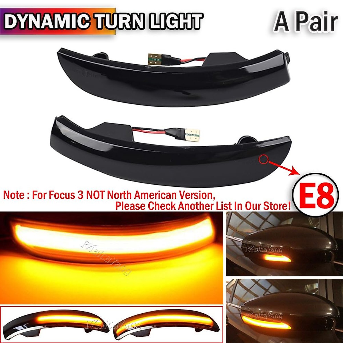 Turn Signal Indicator Side Mirror Dynamic Blinker Light for Ford Focus 3 MK3 SE ST RS C-Max