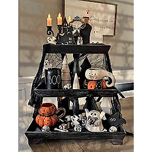 Large Rectangle Rustic Wood Three Tiered Tray, 3 Tier Serving for Coffee Bar, Kitchen Counter, Modern Farmhouse Table Decor, Cupcake Stand, Holiday - Felt Creative Home Goods (Black) with 3 Handles
