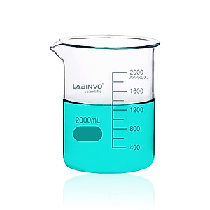 LABINVO Low Form Graduated Glass Beaker, Vol.2000ml/2l Beakers, 3.3 Borosilicate Glass Beaker Set, IN-BKL2000