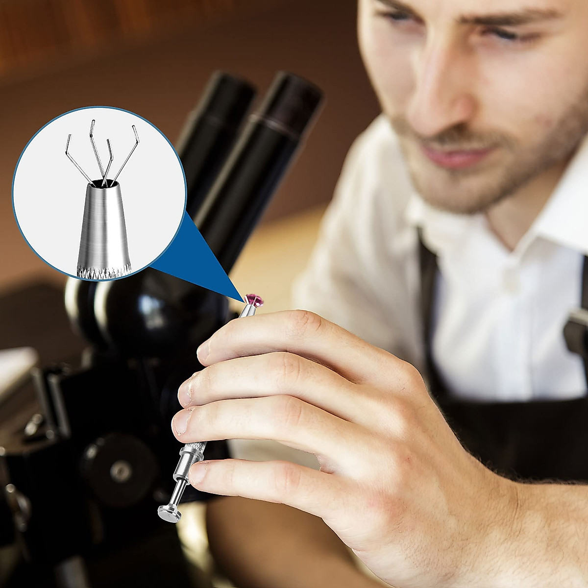 ANCIRS 3 Pack Stainless Steel 4-Claw Pick up Tool for Small Parts Pickup, 4 Prongs Grabber for Tiny Objects in Home, Office - IC Chip, Electronic Components, Nails Clamping- Gold & Silver & Blue