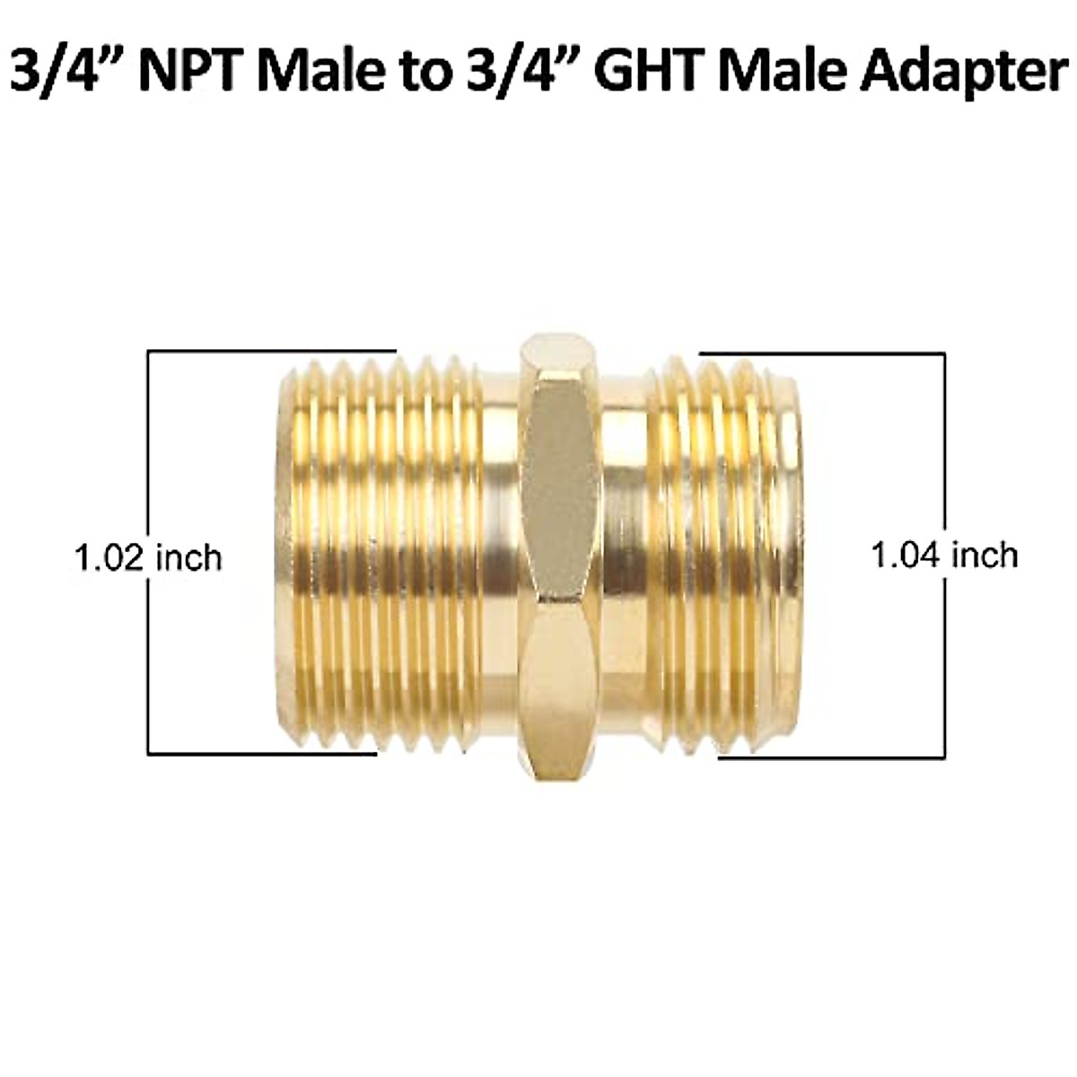 STYDDI 3/4” GHT X 3/4” NPT Male Connector, Brass Garden Hose Convert Adapter Fitting, Garden Hose Thread to 3/4" Male Pipe Thread, with Extra 6 Washers