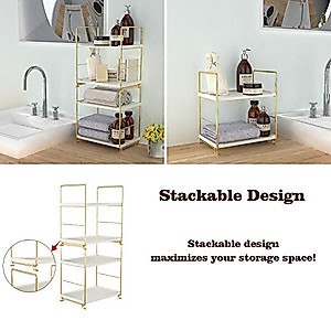kaileyouxiangongsi 2-Tier Kitchen Spice Rack - Freestanding Stackable Organizer Shelf - Bathroom Organizer Countertop Storage Shelf - Cosmetic Organizer Holder- Square Standing Rack (Golden)