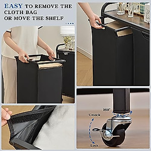 Lineware Laundry Hamper, Laundry Basket 3 Section, 3 × 12.7 Gal (144L), Laundry Sorter with Top Shelf, Upgrade larger Rolling Laundry Basket with 3 Pull-Out Organizer Bags and Wheels (B-BLACK)