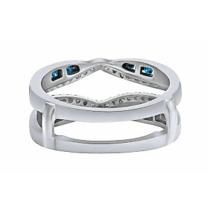 Purple Star 14K White Gold Plated Engagement Diamond Created Blue & White Diamond Wrap Wedding Ring Band Guard Enhancer 925 Sterling Silver (9)