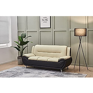 Kingway Faux Leather Living Room Sofas, 6 SEAT, Beige/Black