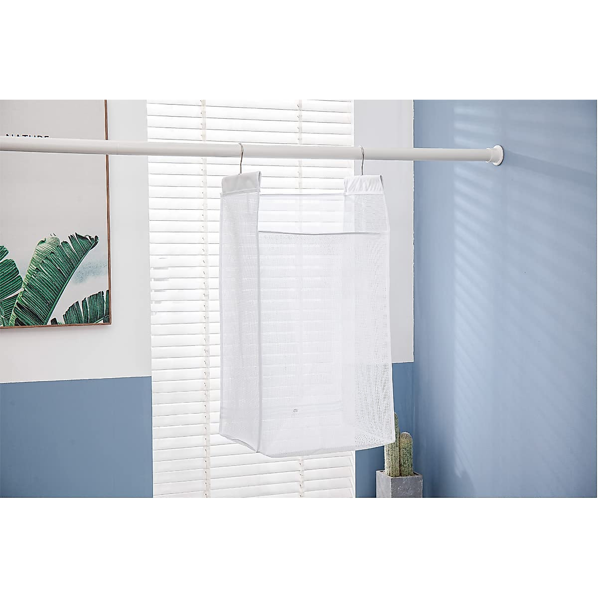 Jelier Hanging Breathable Mesh Laundry Hamper Basket,Portable Heavy Duty Hanging Laundry Bag with Two Hangers (white)