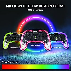 Bionik Neo Glow Nintendo Switch Wireless Controller: RGB Game Controller with Motion, 900 mAh Rechargeable Battery, Turbo Mode/Gyroscope/Transparent Shell/PC/Android
