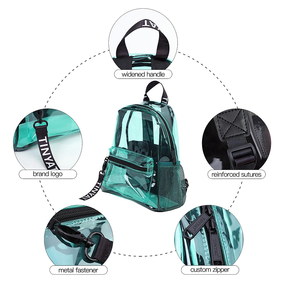 TINYAT Heavy Duty Transparent Clear backpack See Through Clear Bag PVC Backpack for Gym, Concerts, Sports, Travel T9051