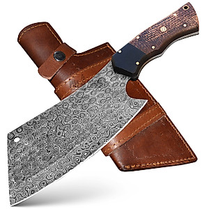 Handmade Damascus Steel 12 Inch Cleaver Chopper Edc Knife - Cleaver With sheath - Mppn-8667