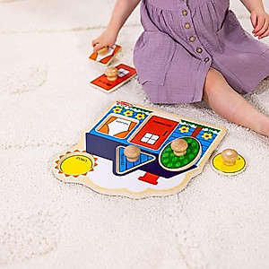 Melissa & Doug First Shapes Jumbo Knob Wooden Puzzle - Wooden Peg Chunky Baby Puzzle, Preschool Learning Shapes Knob Puzzle Board For Toddlers Ages 1+