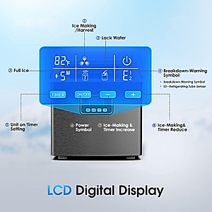 Portable Compact Ice Maker Machine Countertop With Scoop & Basket, 40Lbs/24H Auto Self-Cleaning,24 pcs Ice Cube in 13 Mins, ,Stainless Steel, Perfect for Home/Kitchen/Office/Bar (Black)