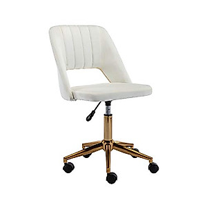 Kmax Velvet Desk Chair Swivel Home Office Task Chair Cute Vanity Chair with Wheels for Girls, Kids, Teens, Living Room, Office, Bedroom, Dressing Room, White
