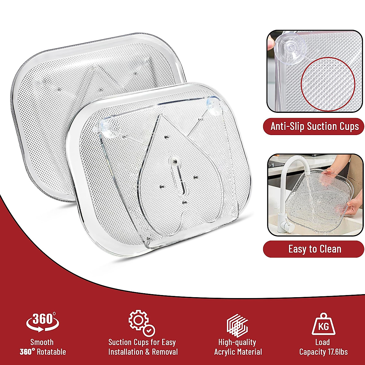 Rectangular Lazy Susan Turntable Lazy Susan for Fridge, Large Lazy Susan 15.67" 360° Rotating, Lazy Susan Organizer, Refrigerator organizing, Convenient for Multi-use Rectangular, FIT in All Fridge.