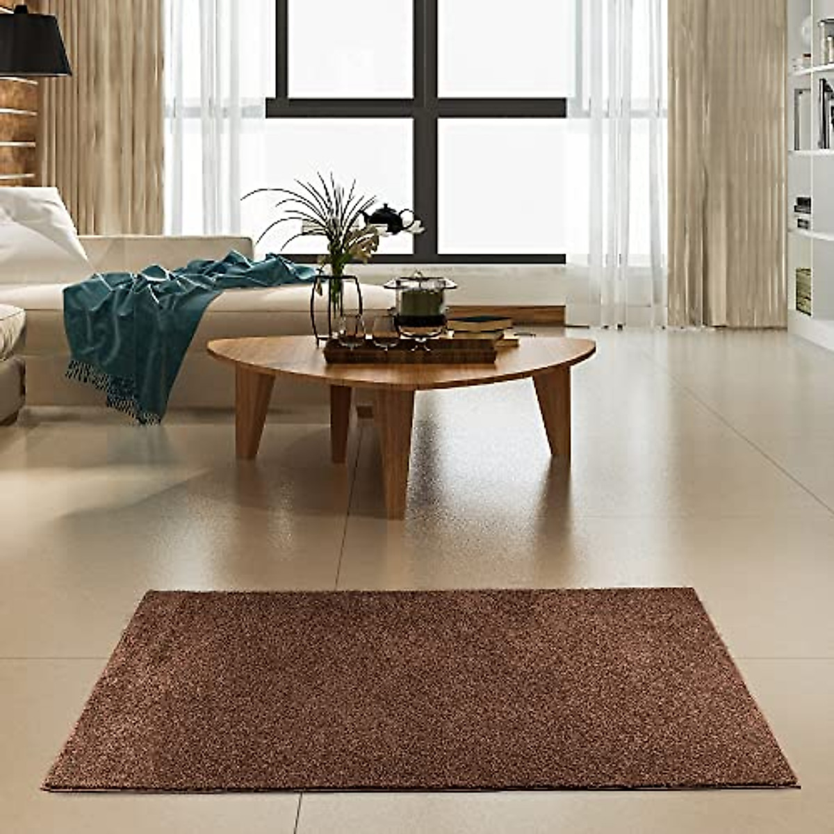 Furnish my Place Modern Plush Solid Brown Color Rug, Indoor/Outdoor Mat, Area Rugs Great for Kids, Pets, Event, Wedding, Living Room, Made in USA, 2' x 3' Oval - Set of 3
