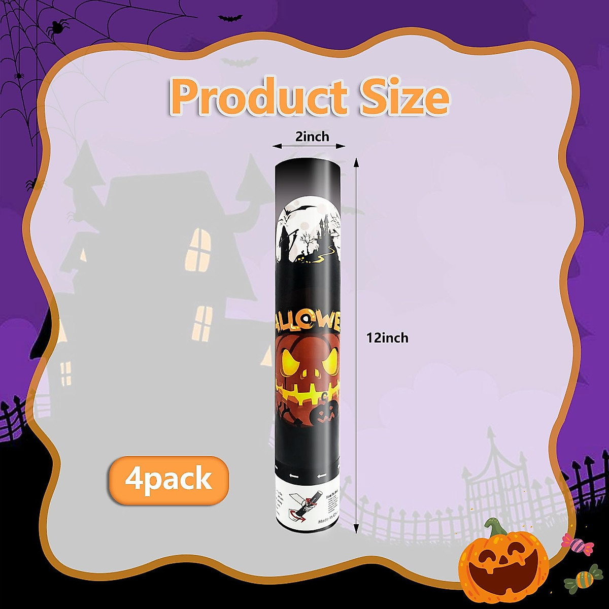 Halloween Confetti Poppers | 4 Pack Halloween Confetti Cannon | Halloween Party Poppers Confetti Shooters | Halloween 12 Inch Confetti Bomb | Halloween Confetti Poppers Bulk for Parties Event