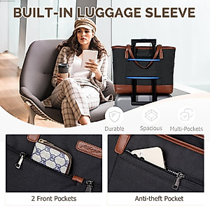 Kasqo Laptop Tote Bag for Women, 15.6 Inch Shockproof Computer Work Teacher Bag, Large Capacity Waterproof Handbag with Luggage Sleeve, Black and Brown