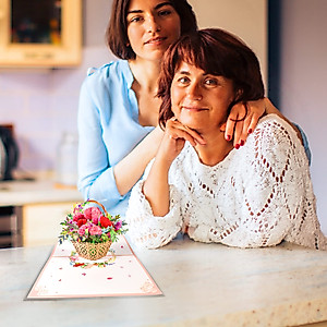 GREETING ART Flower Basket Pop Up Card, 8x6 – 3D Birthday Card for Mom, Mother's Day Card,Pop Up Flower Greeting Cards for Wife, Paper Flower Card, Thank You Card, Appreciation Card