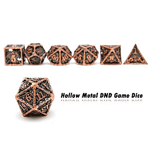 Hollow Metal DND Game Dice Set Shield and Dragon Sword，with Metal Gift case for Dungeons and Dragons RPG MTG Table Games D&D Pathfinder Shadowrun and Math Teaching (Ancient Copper)