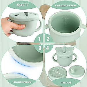 OUROBOT 3 in 1 Silicone Baby Sippy Cups, Snack Cup for Toddler with Two Handles, Multipurpose Silicone Training Cup for baby cup