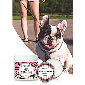 GJYC PET Wrinkle Wipes + Wrinkle Balm for Dogs | Bulldog, French Bulldog, Pug, English Bulldog | Cleans & Soothes Wrinkles, Folds, Tear Stain, Tail Pockets & Paws