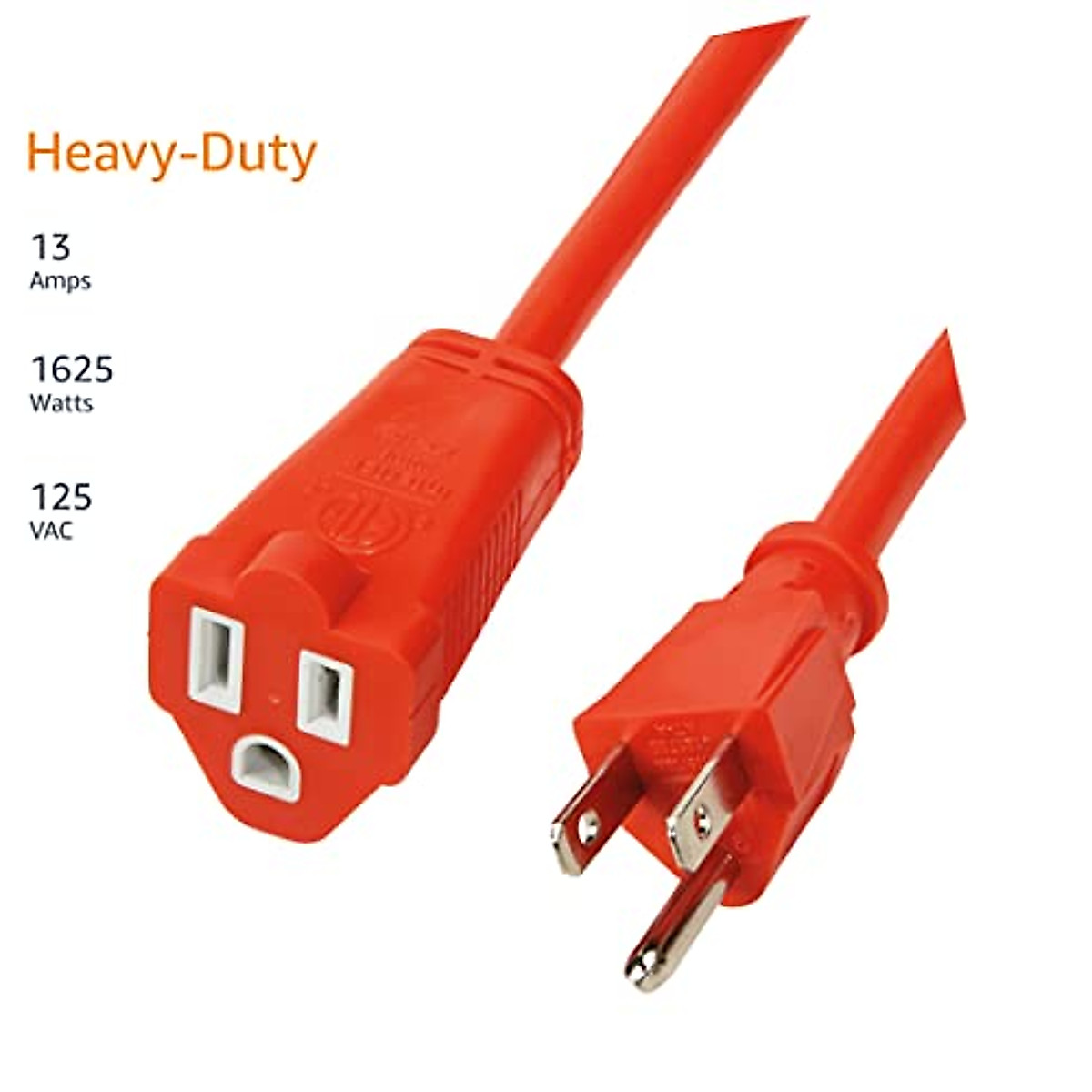 Amazon Basics 50-Foot 3-Prong Vinyl Indoor/Outdoor Extension Cord - 13 Amps, 1625 Watts, 125 VAC, Orange