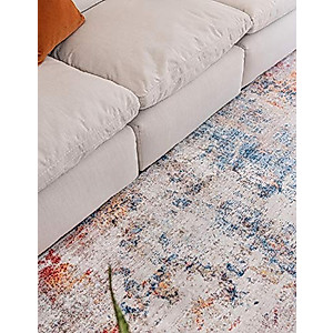 Unique Loom Rainbow Collection Modern Abstract Watercolor Multi Area Rug (8' 0 x 11' 0)