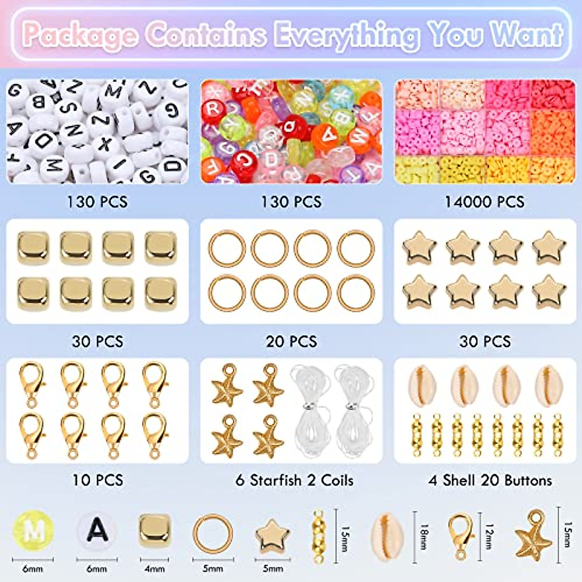 SJZWSD 14400pcs Clay Beads Bracelet Making Kit，56 Colors Flat Round Polymer Clay Beads Heishi Beads ，300pcs Letters Beads for DIY Jewelry Bracelets Necklace Making
