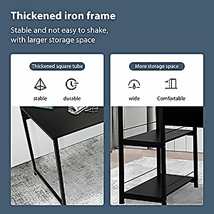 MASAKA B&W Office Home Desk with 2 Shelf for Writing Room, Large Operating Surface 55.2" Computer Desk with Sturdy Wooden Storage Shelf, Bookshelf Study Desk, Home Office Table for Living Room