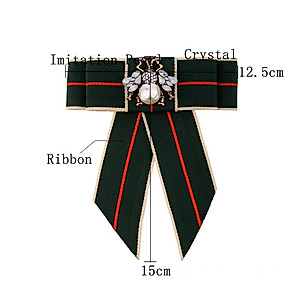 Vpang Crystal Bee Bow Brooch Pre-Tied Neck Tie Brooch Pin Striped Bow Tie for Women Wedding Party Bow Tie (Beige)