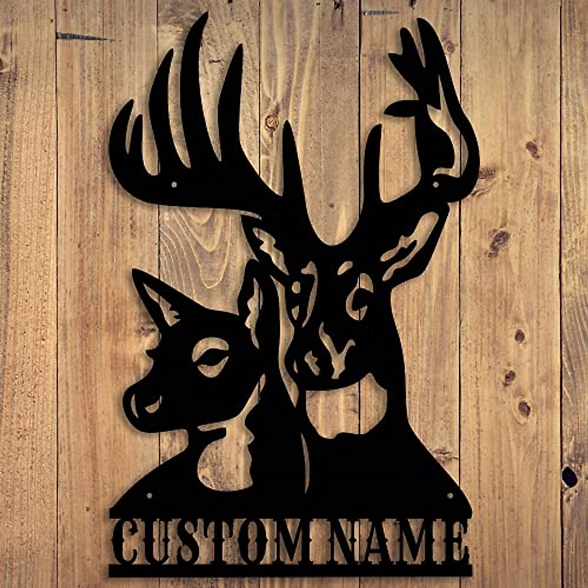 Couple Deer Head Monograms Custom Name Metal Wall Art, Deer Head Decorations Personalized Custom Monogram Hunting Hunter Inspired Decorative Accent Home Decor Sign For Rustic Home Wall