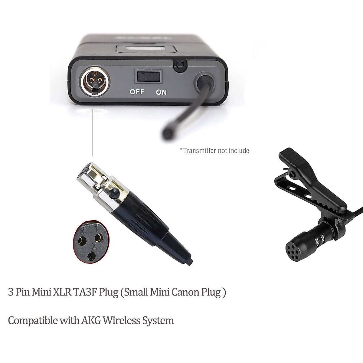 Sujeetec Lavalier Microphone Lapel Microphone Compatible with AKG Samson Wireless Transmitter - Unidirectional Condenser Mic - Mini XLR TA3F Plug