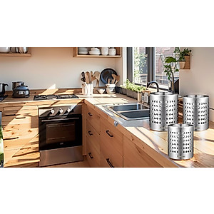 KSENDALO Kitchen Stainless Steel Utensil Holder, 18/10(304) Heavy Thick Utility Sturdy Silverware Drying Holder for Kitchen Home and Office, 7.3 Oz, Diameter 4.33"(M)