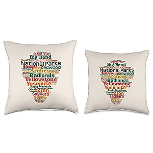 National Parks Design by Pine Hill Goods National Parks Word List Cloud Camping Hiking Men Women Kids Throw Pillow, 18x18, Multicolor