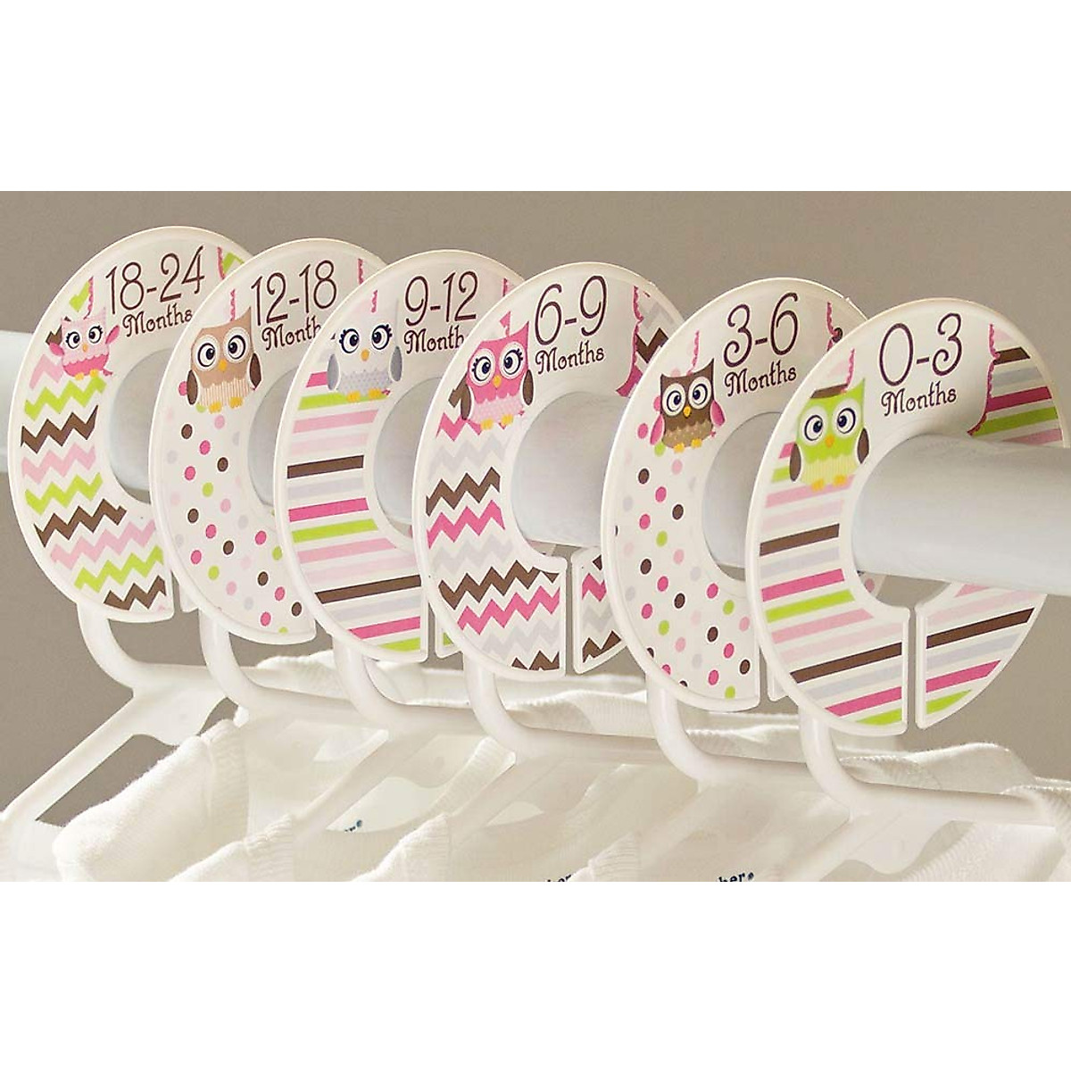 C195 Baby Girl Nursery Closet Clothing Size Dividers Owl Set of 6 Fits 1.25 Inch Rod